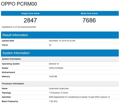 搭载骁龙765G，OPPOReno3Pro多核跑分7686